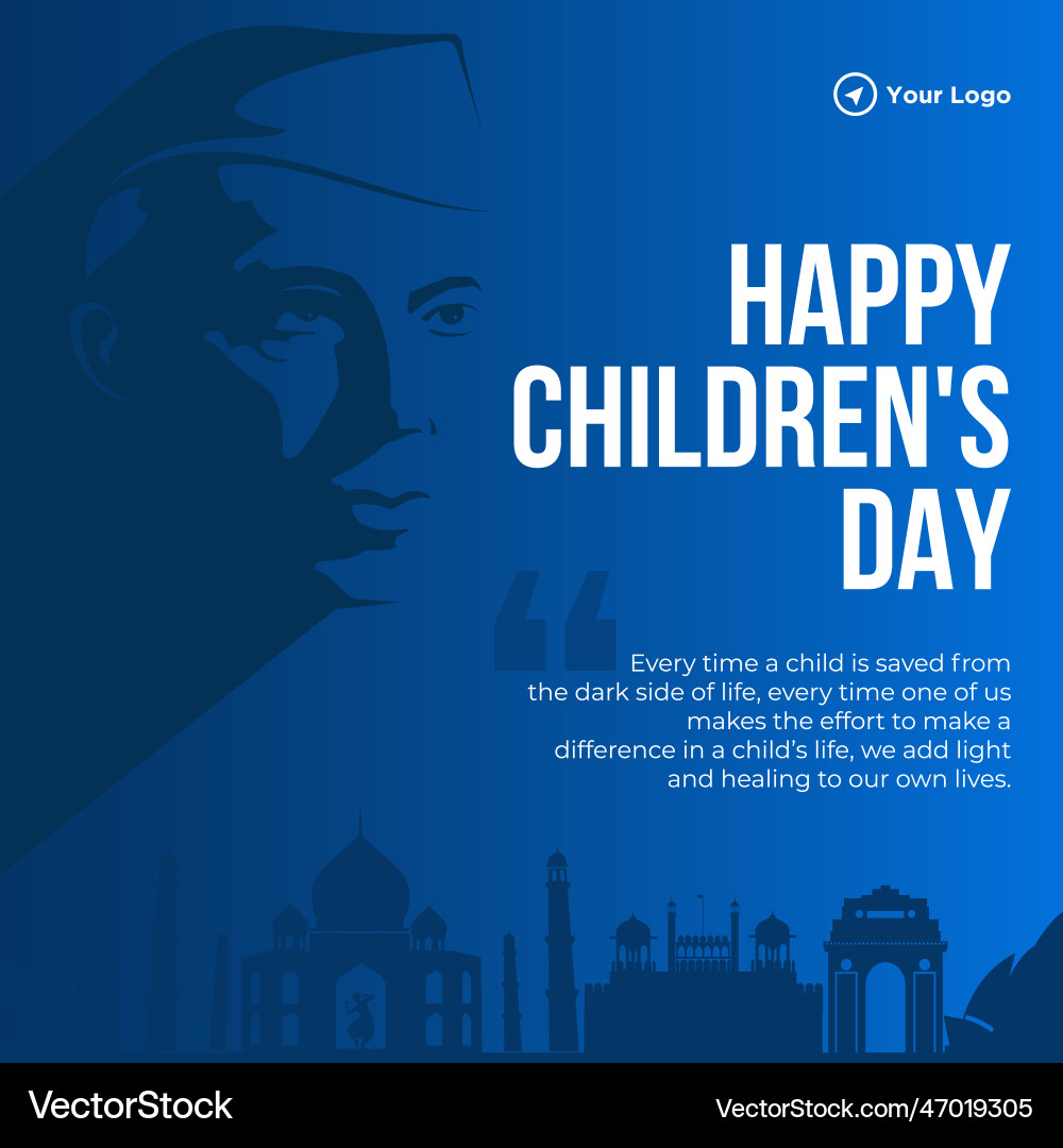 Flat happy children day banner design template Vector Image