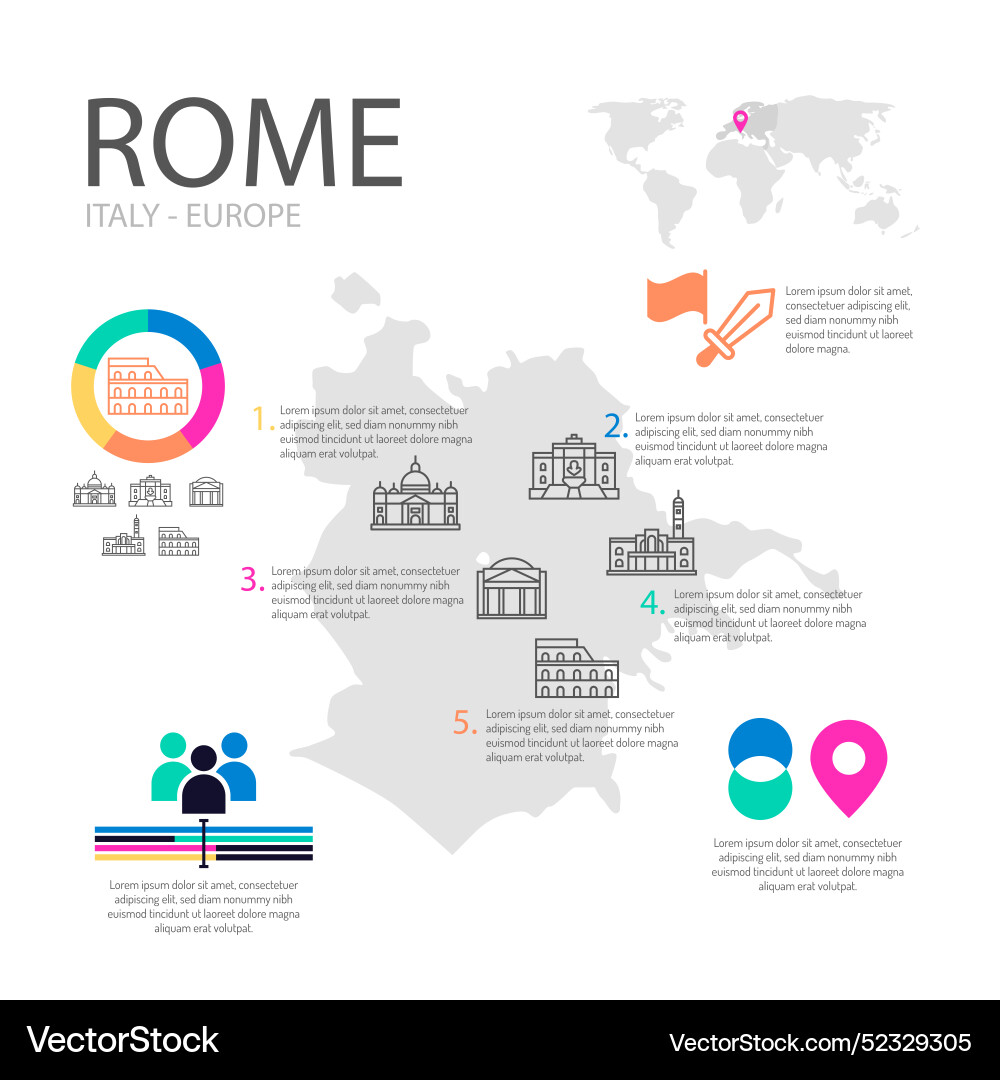 Flat rome map infographics Royalty Free Vector Image