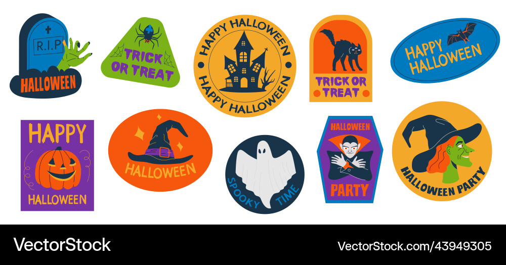 Halloween emblems cartoon labels with traditional Vector Image
