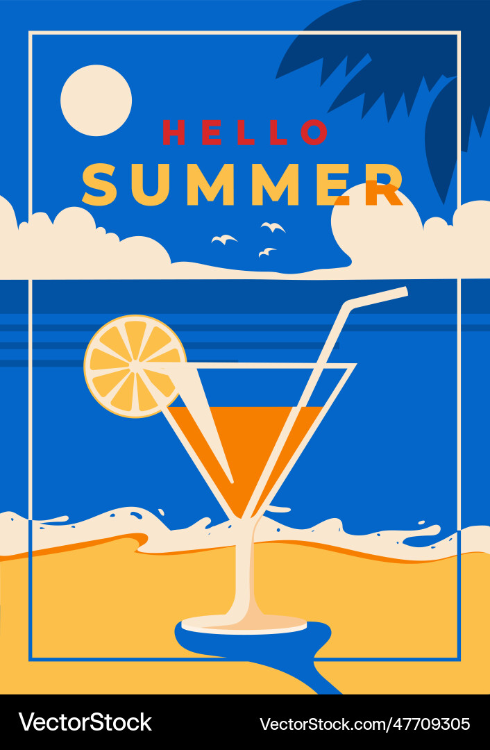 Retro summer background flat design time 5 Vector Image