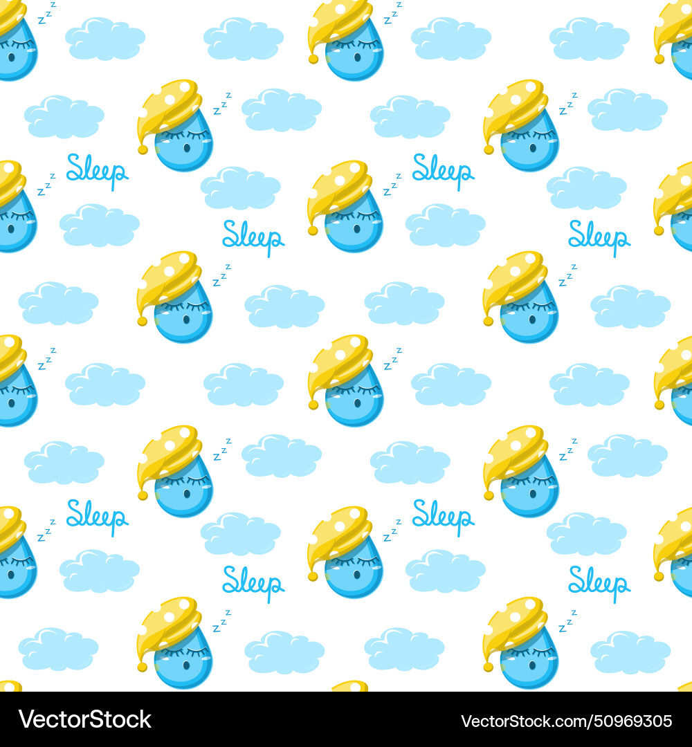 Seamless pattern with cute sleeping drop in Vector Image
