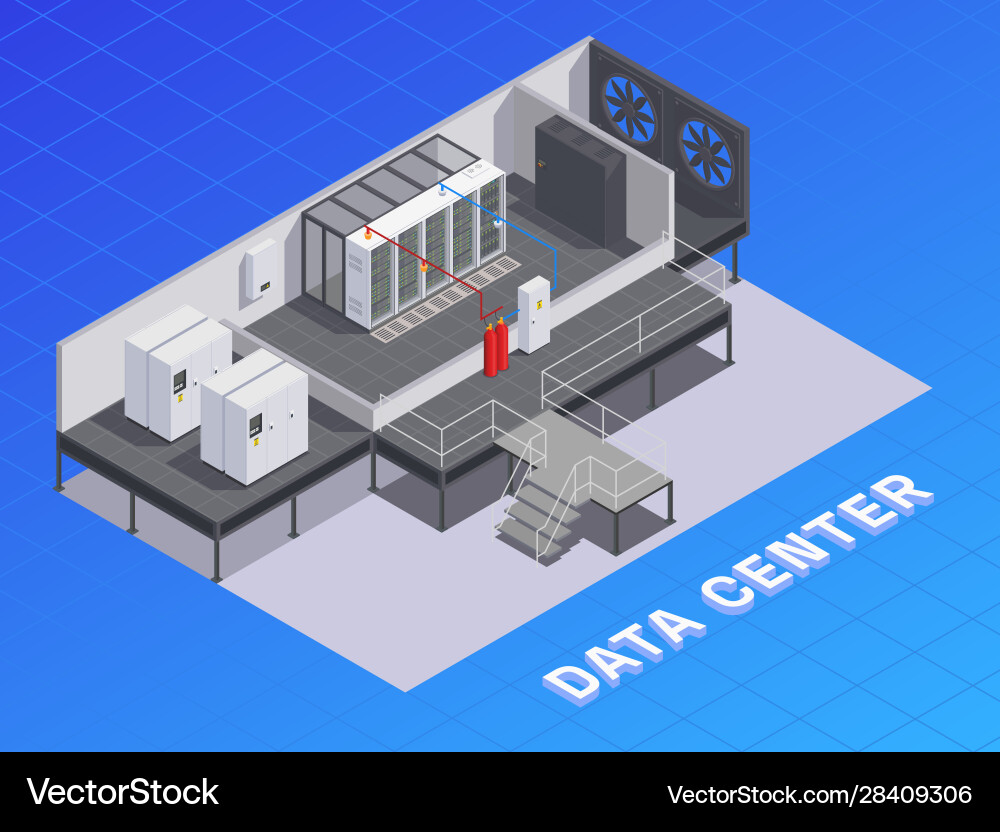 Data center isometric composition Royalty Free Vector Image