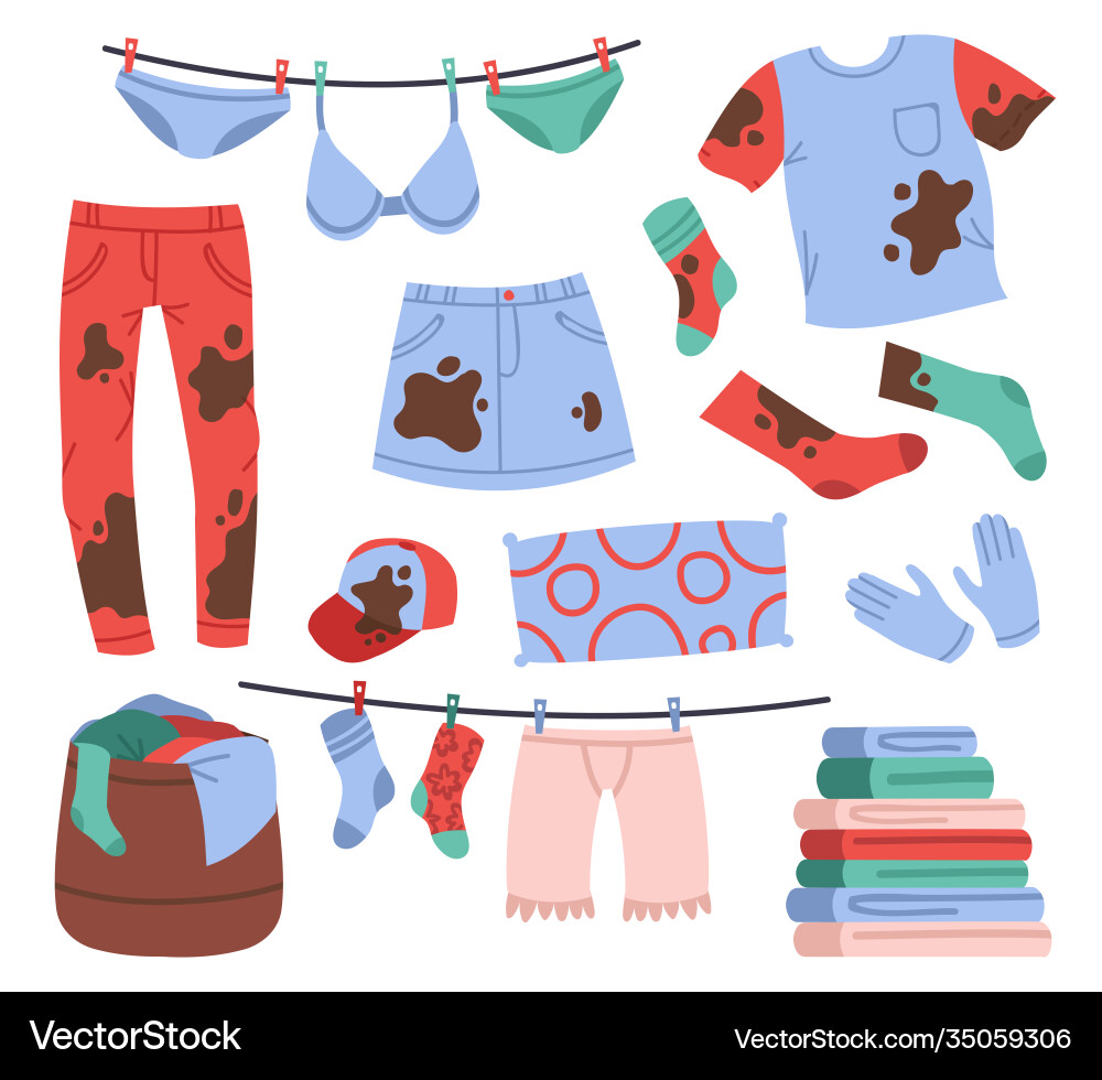 Dirty and clean laundry apparel in stains Vector Image
