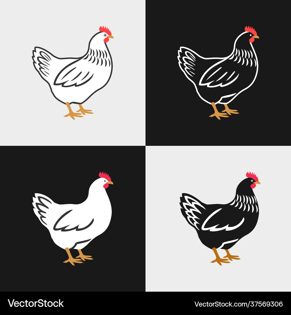 Hen icon set in color Royalty Free Vector Image