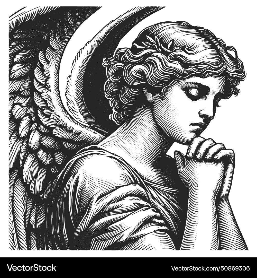 Pensive bored angel sketch Royalty Free Vector Image