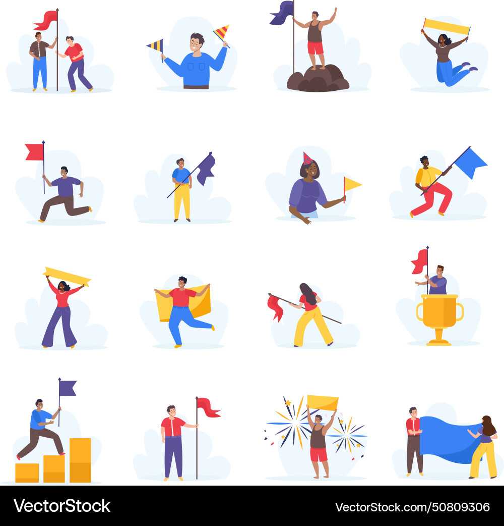People with flags set Royalty Free Vector Image