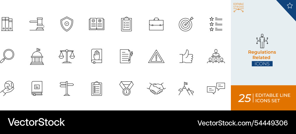Regulations related line icons Royalty Free Vector Image