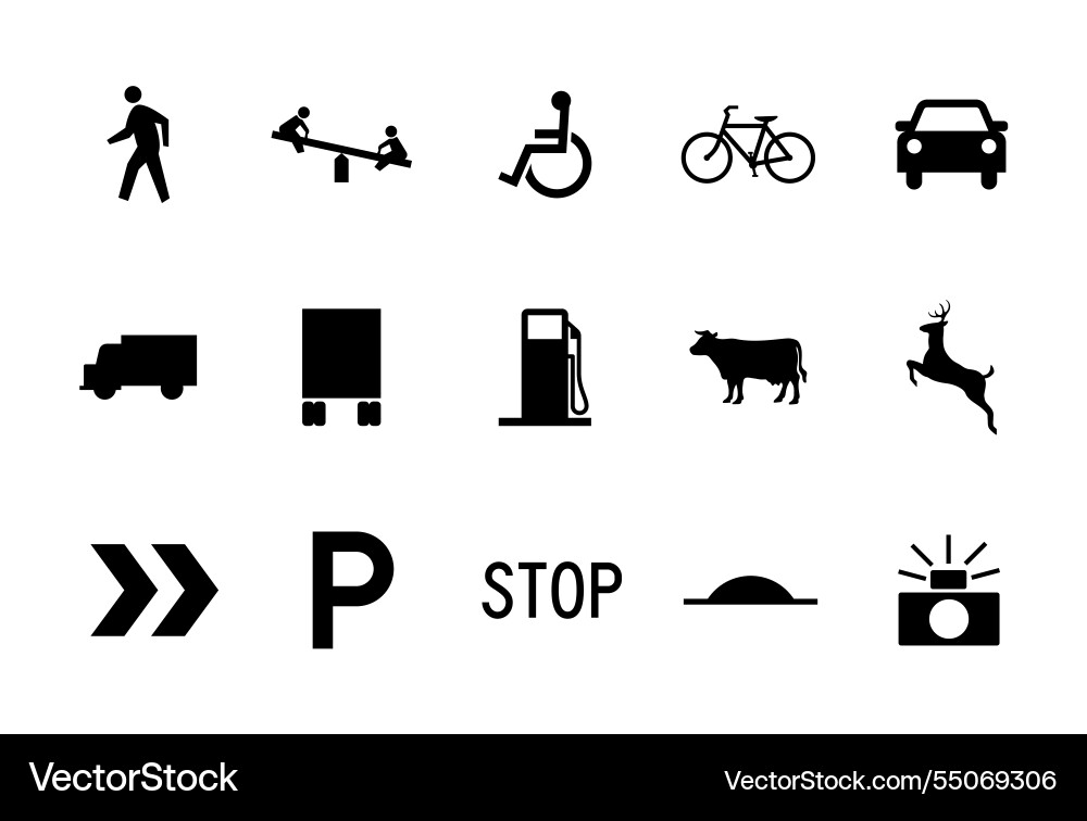 Road symbols isolated set Royalty Free Vector Image