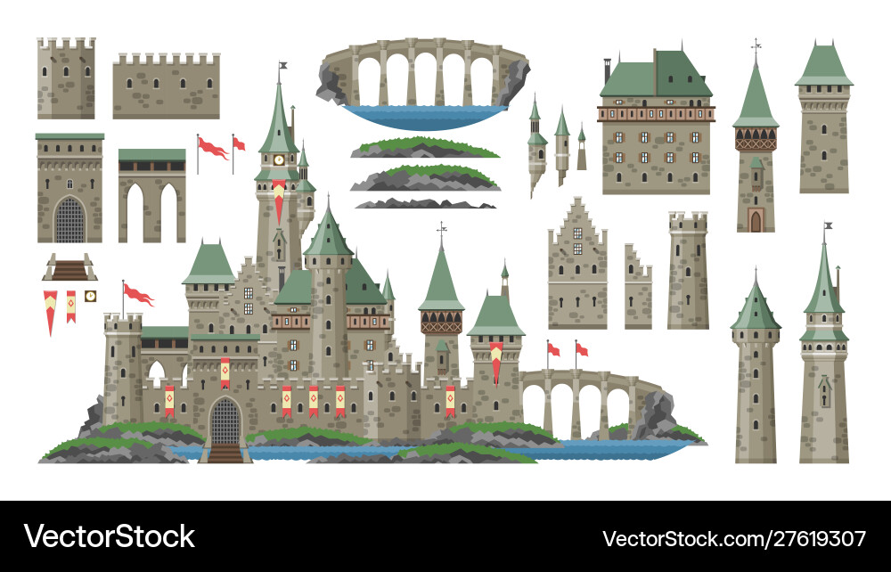 Cartoon castle fairytale medieval tower Royalty Free Vector