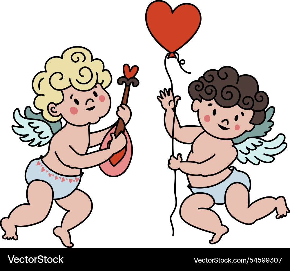 Cute cherubic angels duo Royalty Free Vector Image