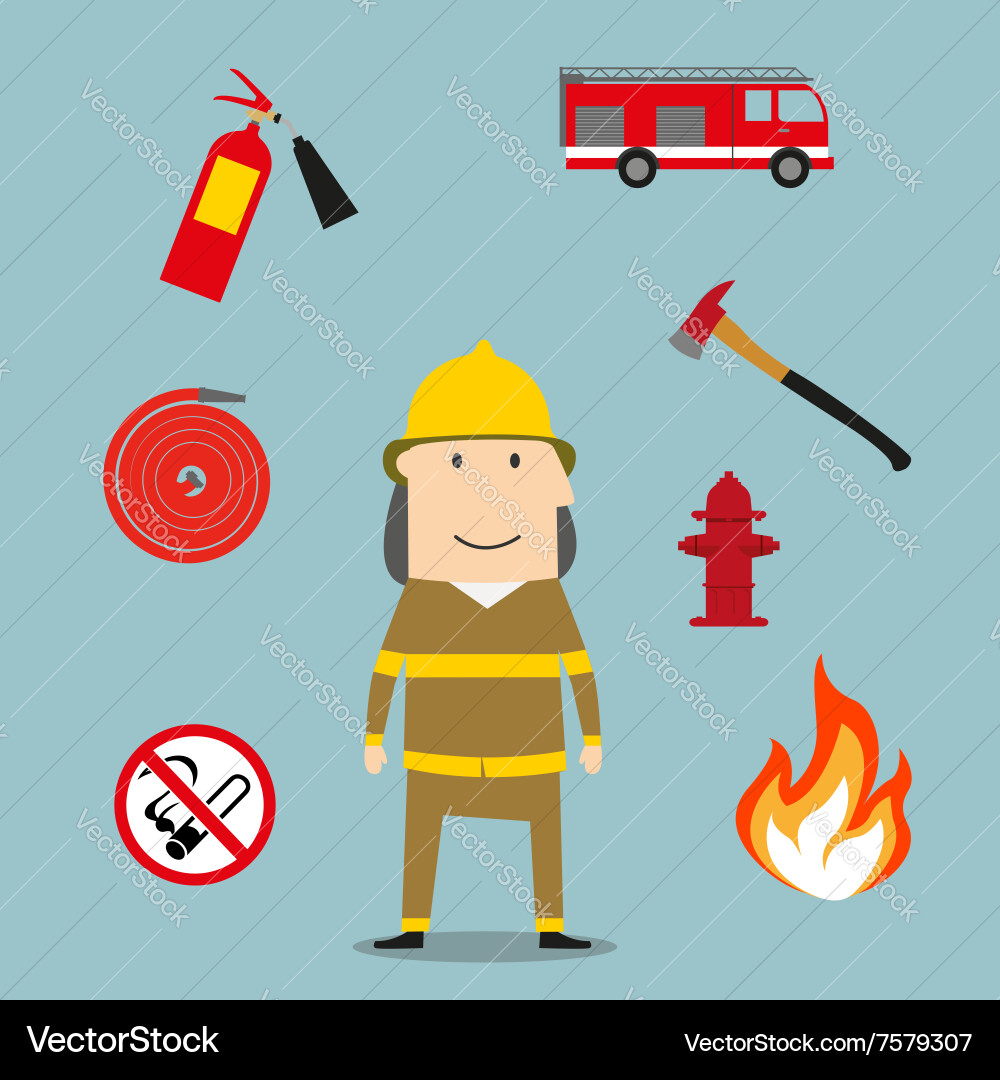 Powerful fireman with fire fighting tools Vector Image