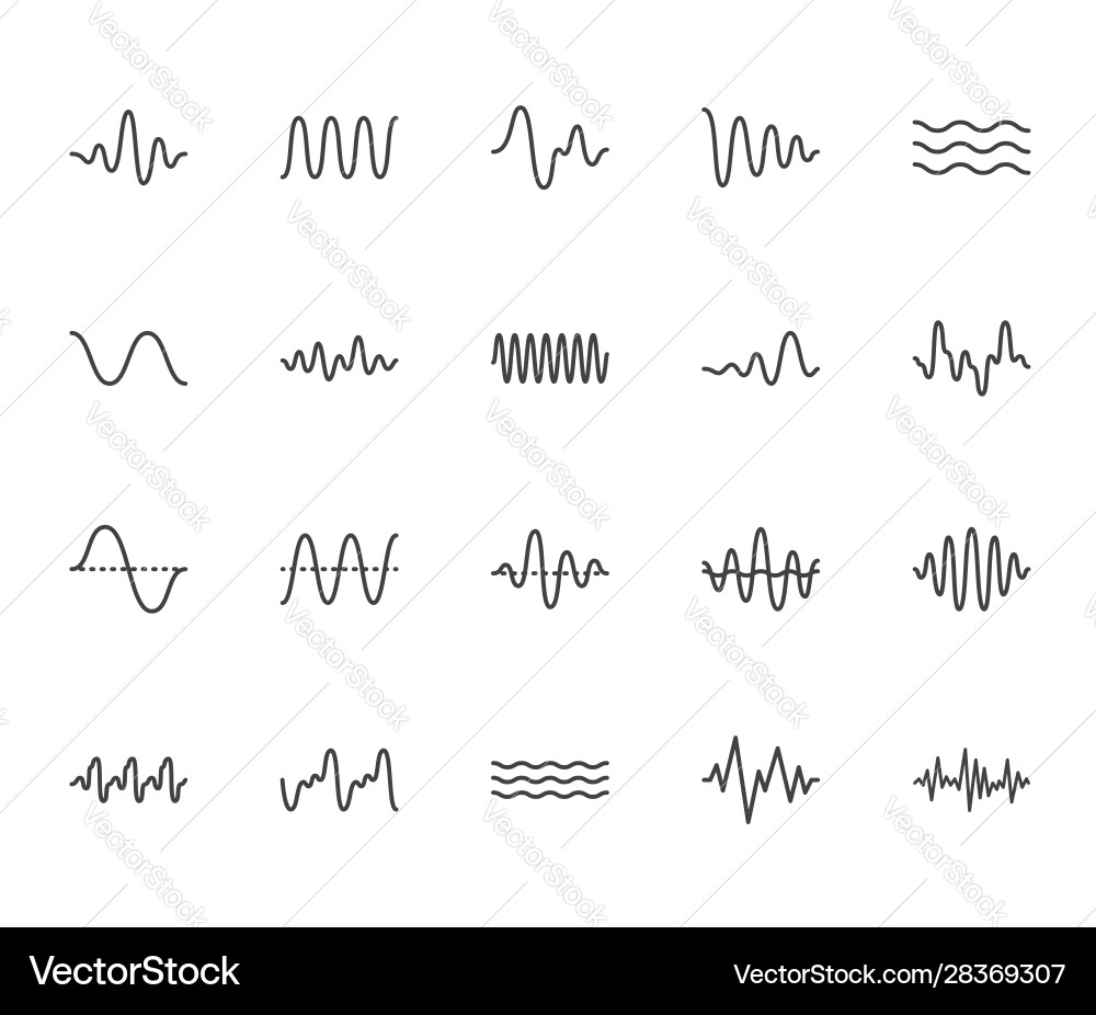 Sound Wave Line Icons - Vibration Royalty Free Vector Image