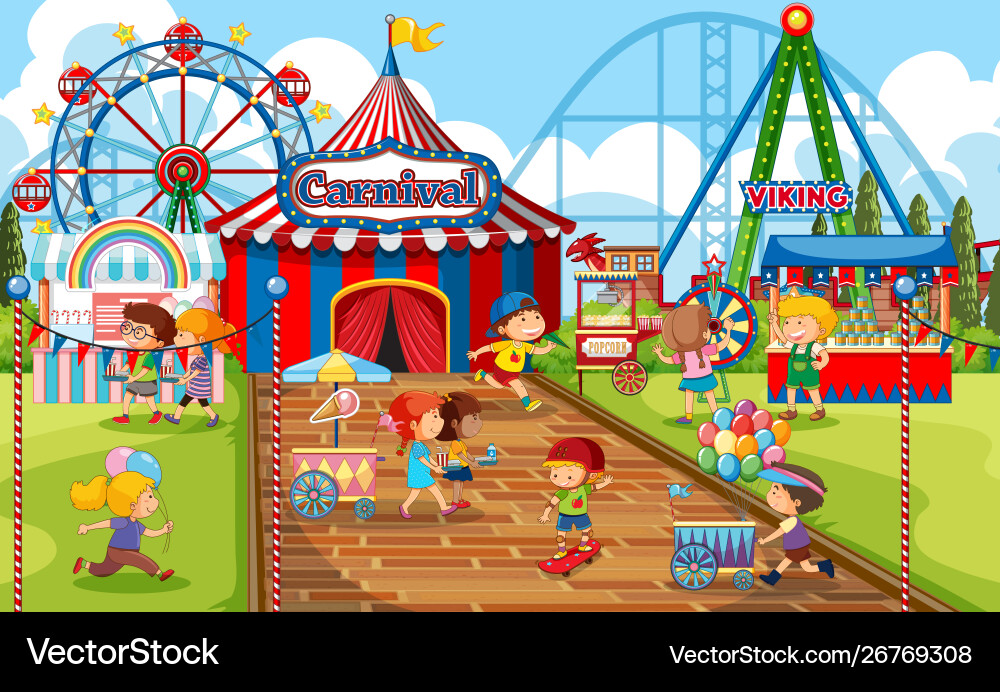 An outdoor funfair scene Royalty Free Vector Image