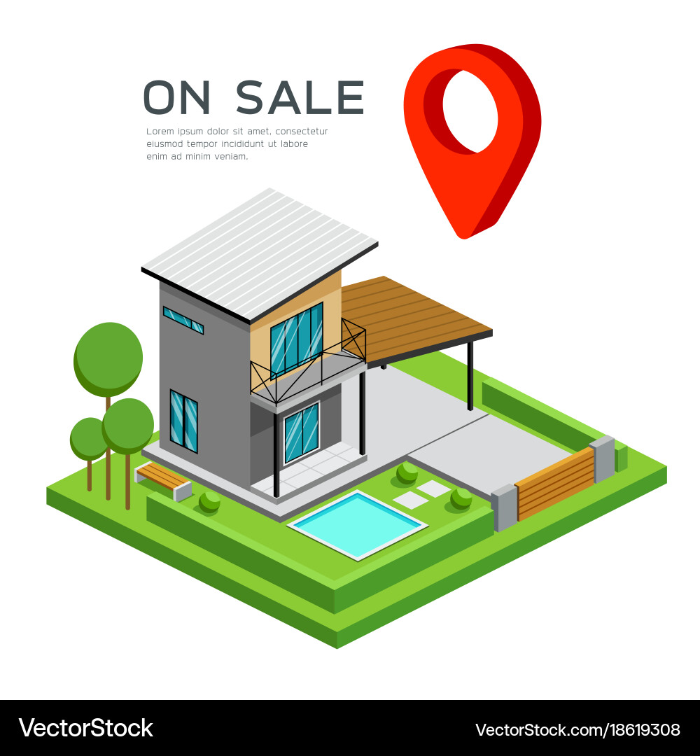Modern house isometric with red point map Vector Image