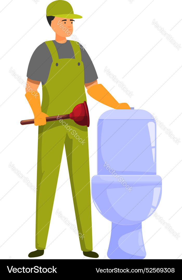 Plumber holding plunger fixing toilet using force Vector Image