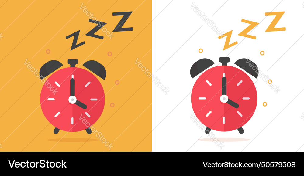 Sleep time alarm clock icon flat cartoon set red Vector Image
