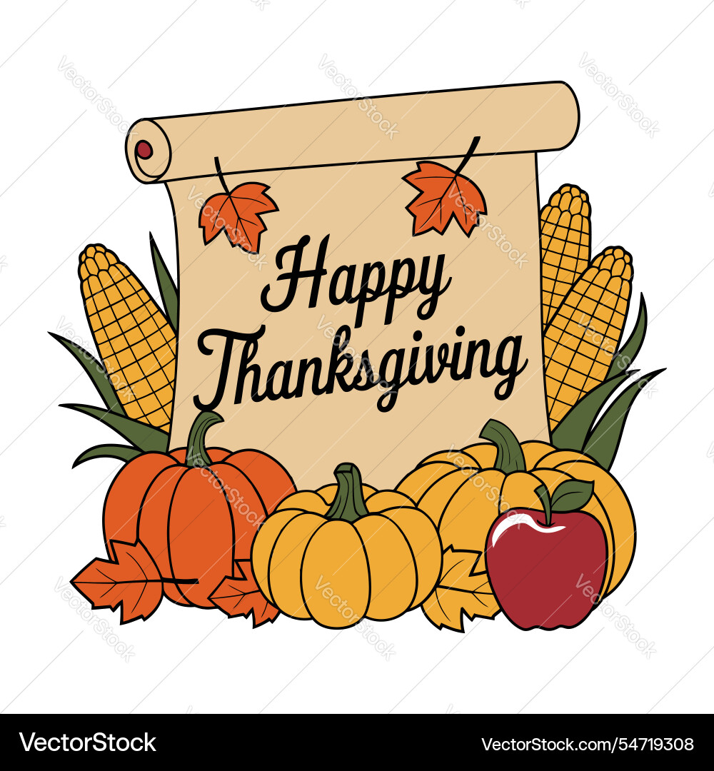 Thanksgiving scroll with harvest elements Vector Image