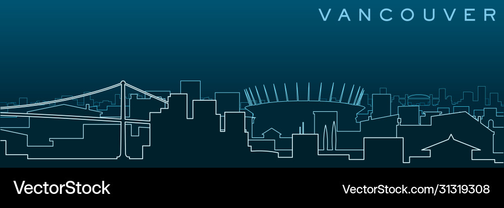 Vancouver multiple lines skyline and landmarks Vector Image