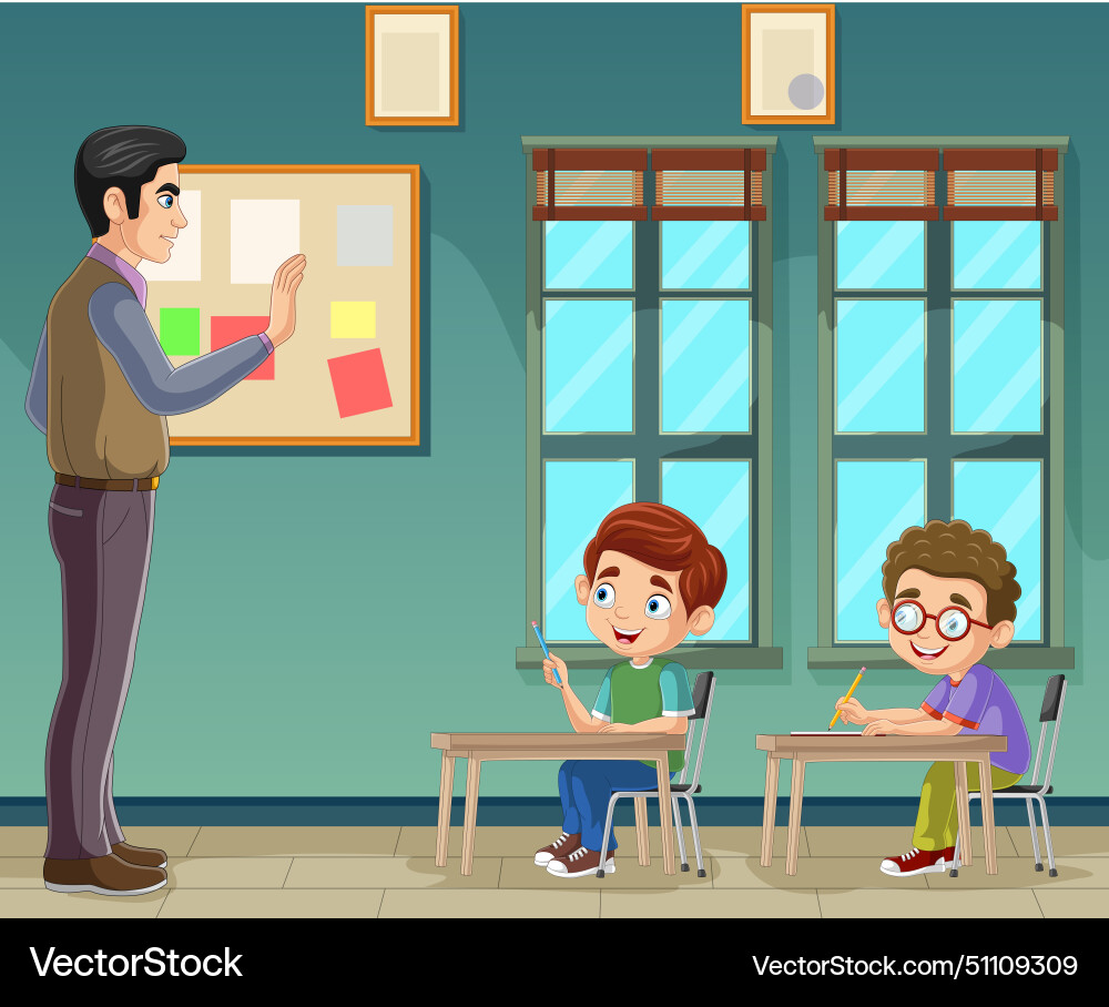 Cartoon little kid a study in the classroom Vector Image