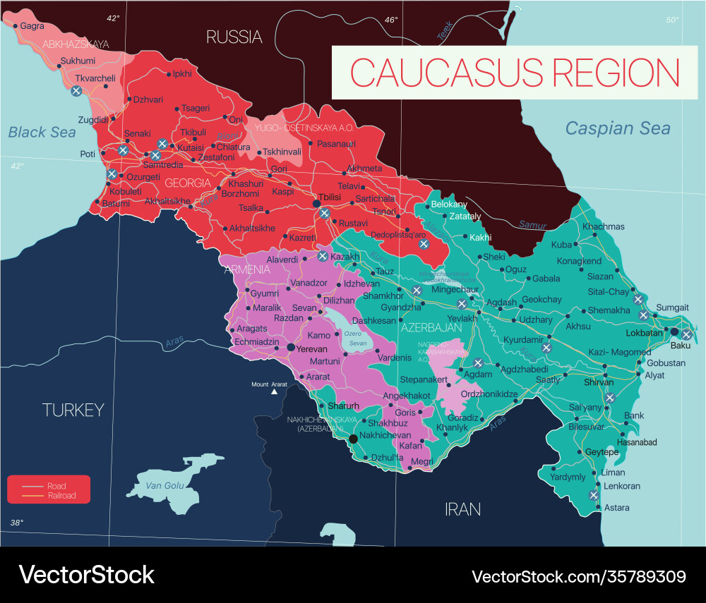 Caucasus region detailed editable map Royalty Free Vector