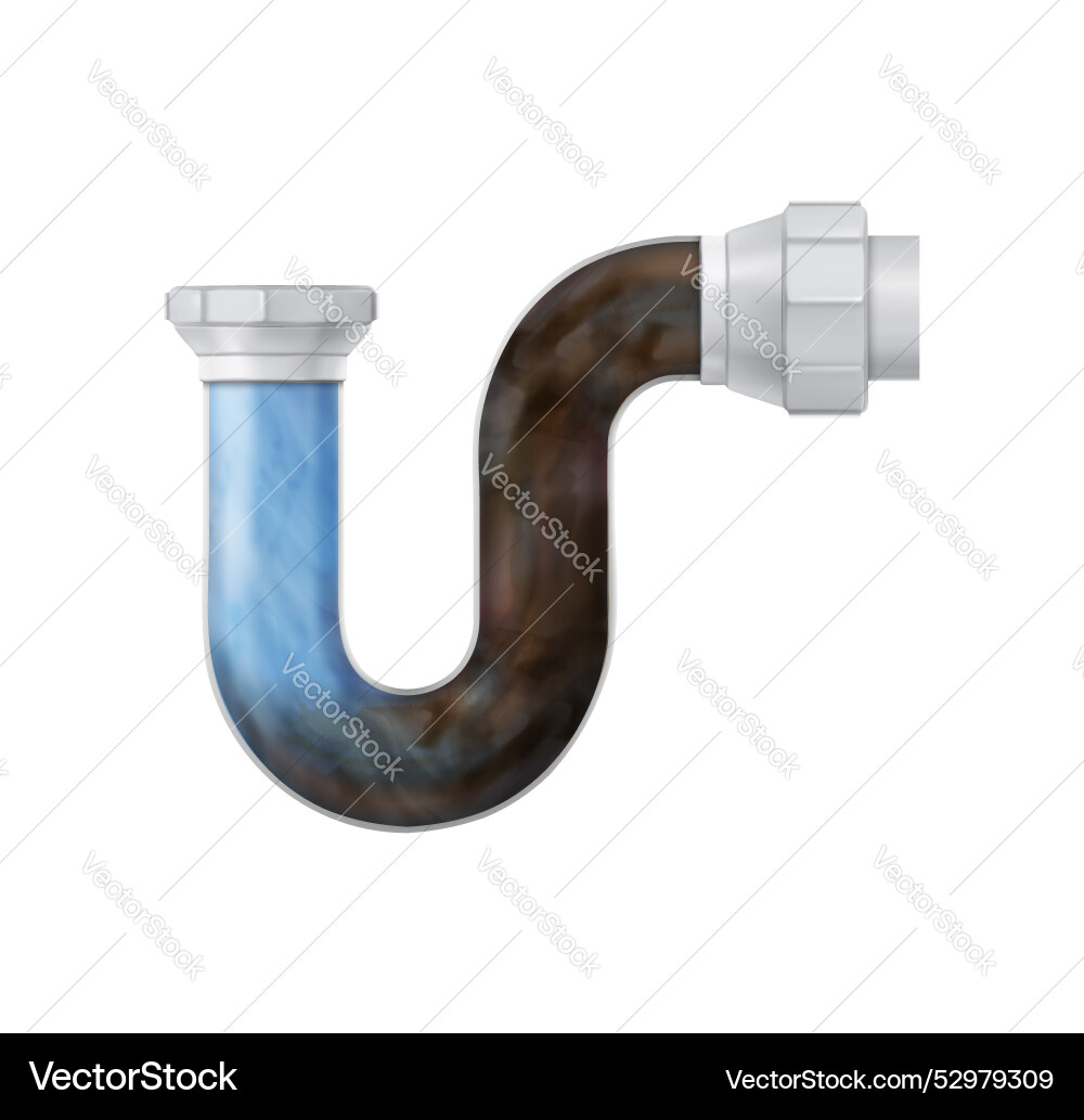 Clog and water in plastic sink drain pipe Vector Image