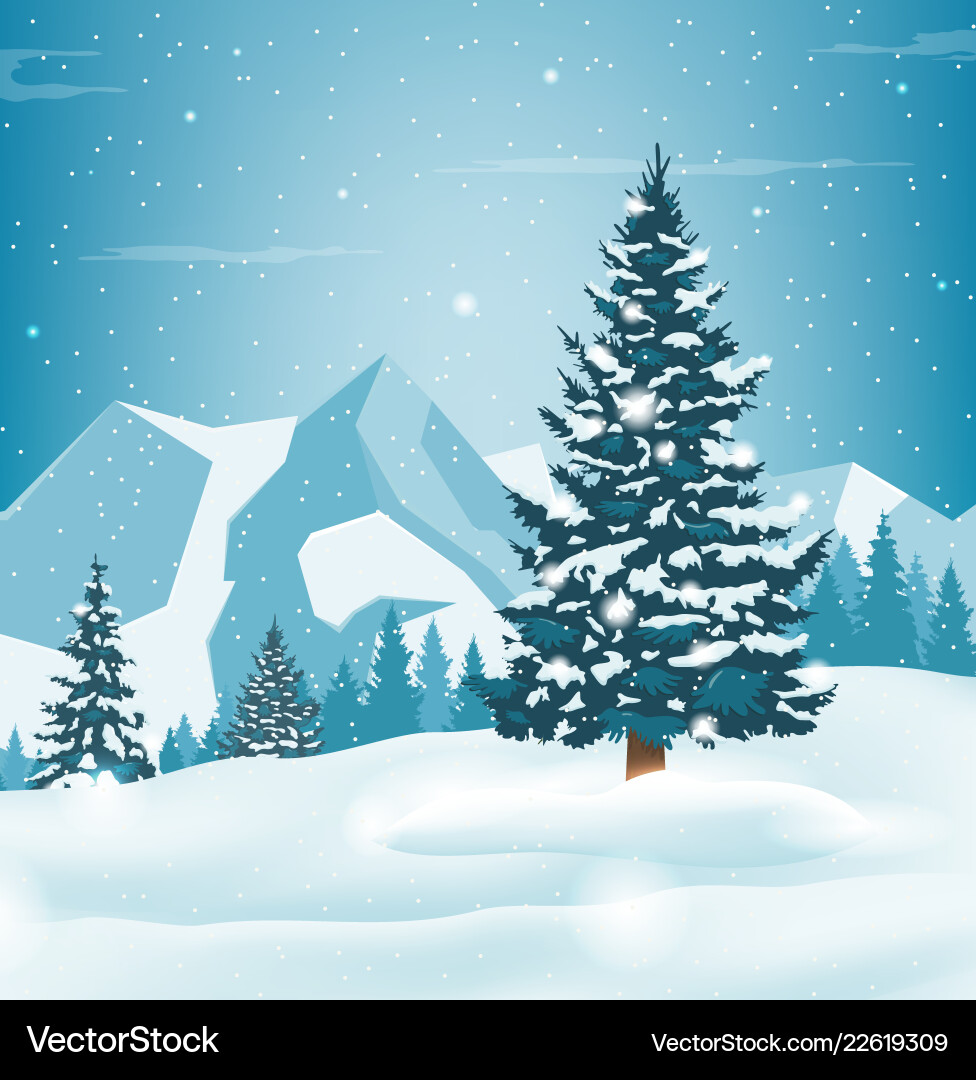 Winter landscape with snowy pine trees Royalty Free Vector