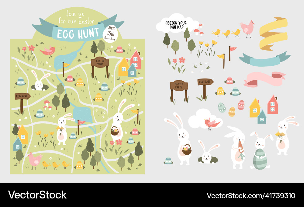 Cute easter egg hunt design map for children hand Vector Image