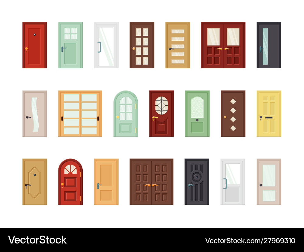 Detailed front doors flat icons set Royalty Free Vector