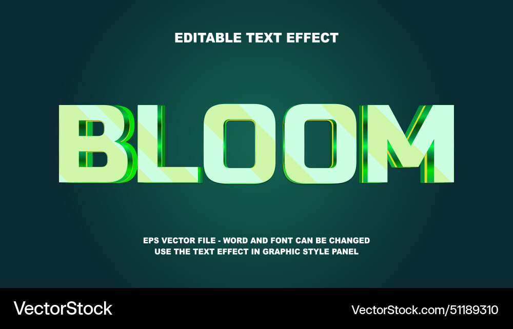 Editable text effect bloom 3d template Royalty Free Vector