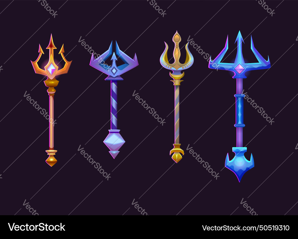 Poseidon or neptune magic trident for game ui Vector Image