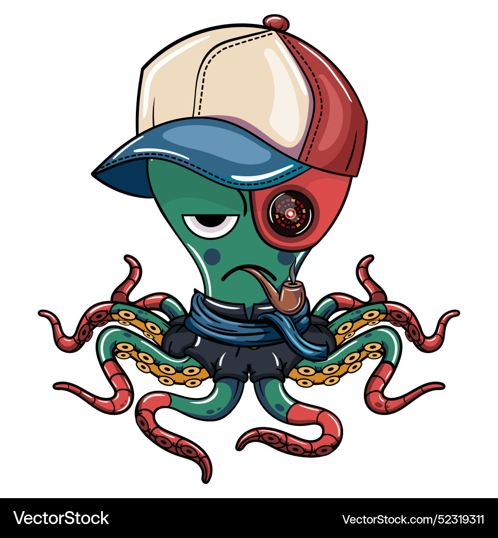 A cool cartoon octopus with cyborg eye wearing Vector Image