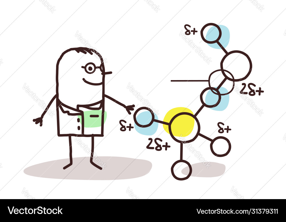 Cartoon scientist with molecule Royalty Free Vector Image