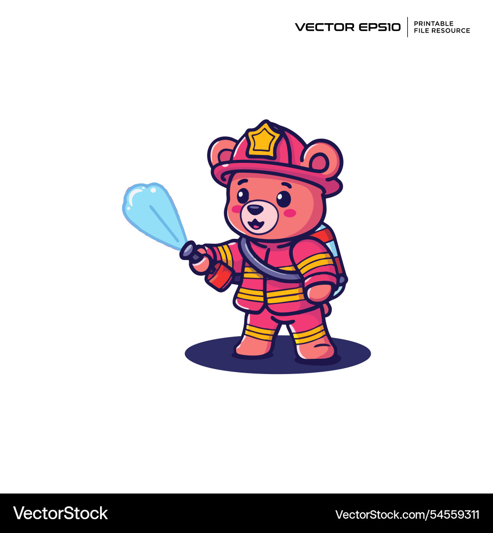 Cute bear firefighter character mascot logo Vector Image