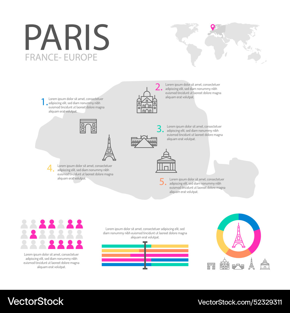 Flat paris map infographics template Royalty Free Vector