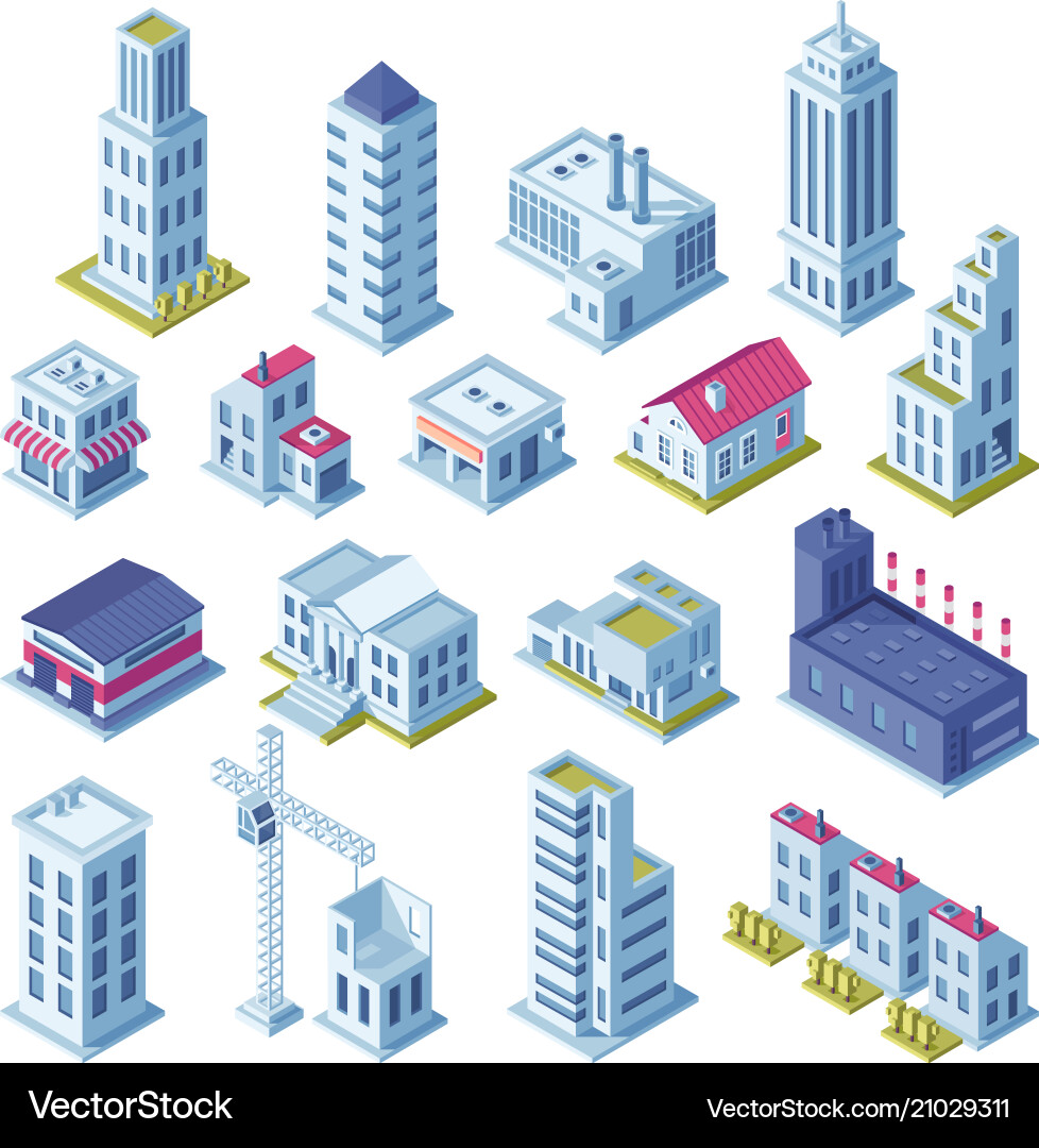 Isometric City Buildings - 3D Royalty Free Vector Image