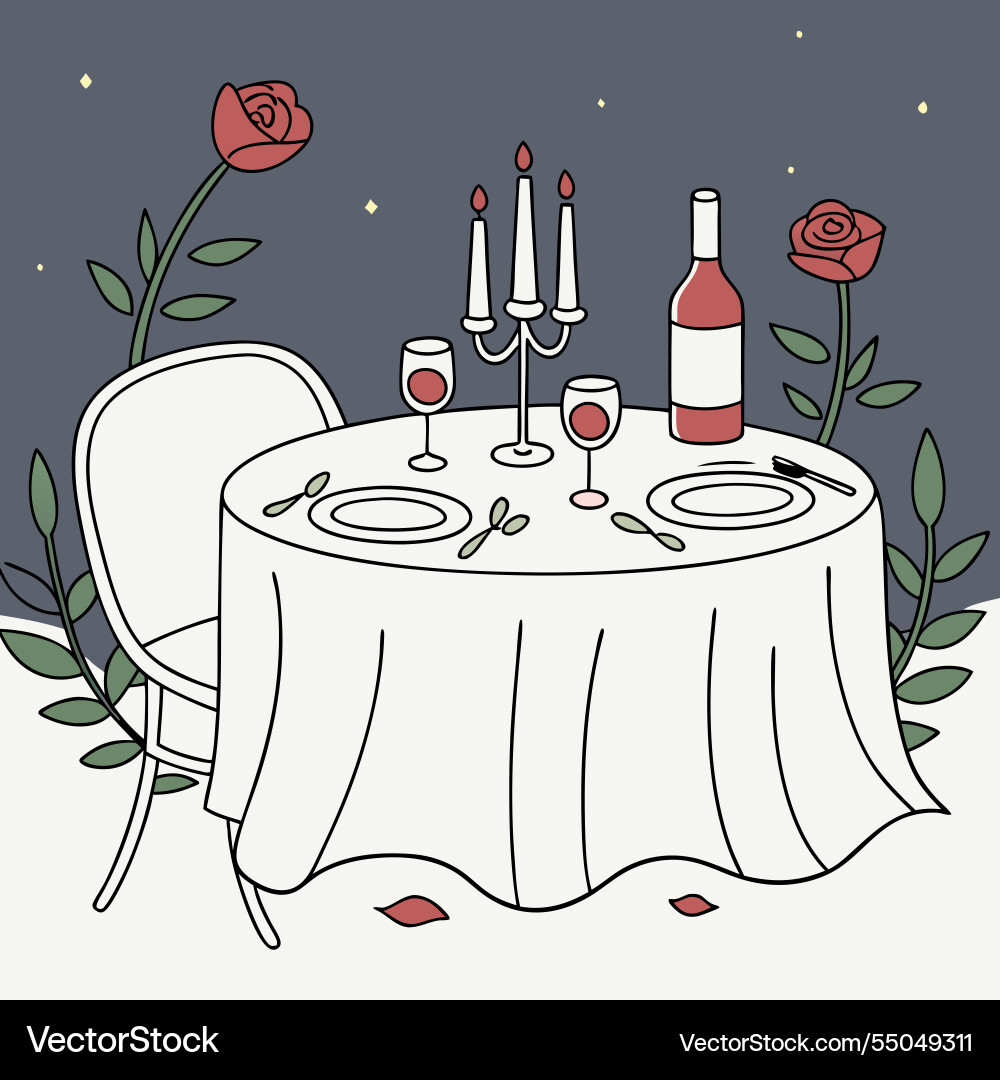 Romantic dinner setup with candles and wine Vector Image