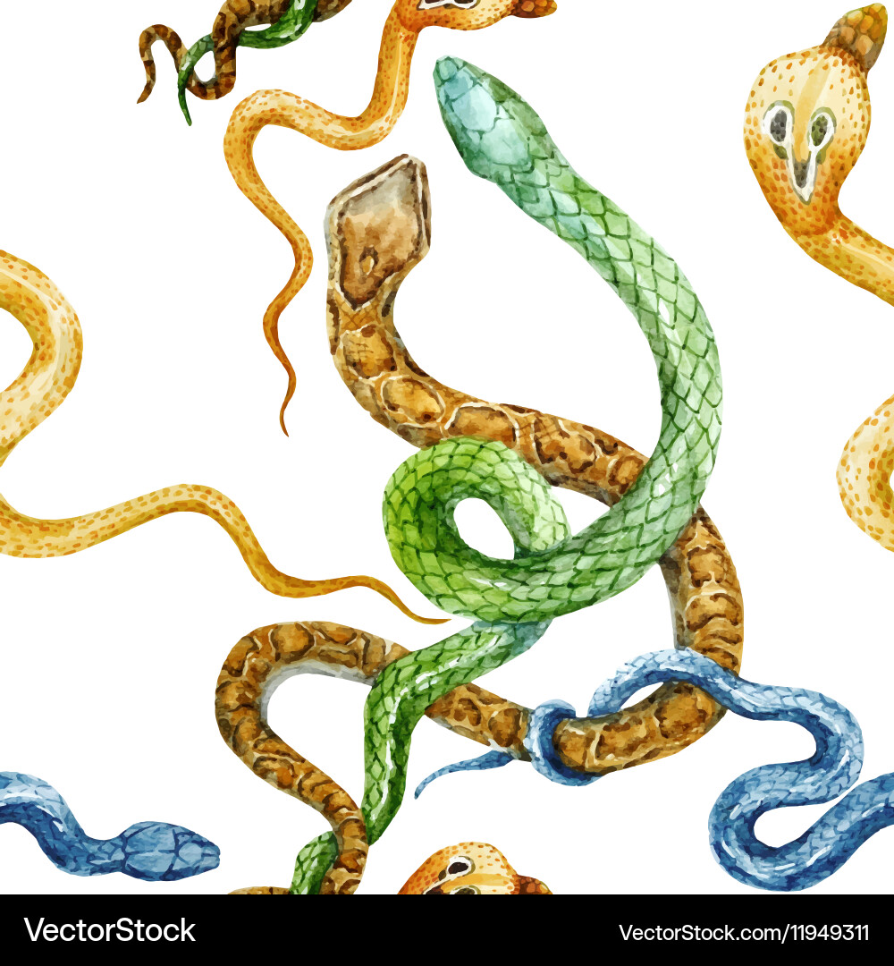 Watercolor snake and flowers pattern Royalty Free Vector