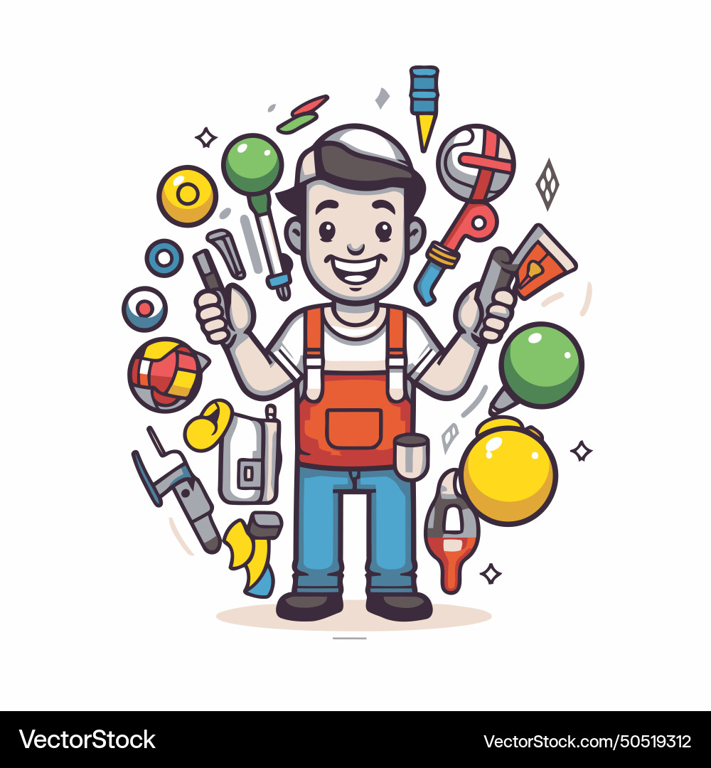 Cartoon handyman with different tools cute Vector Image
