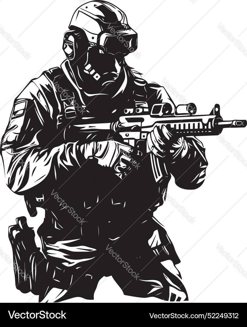 Combat readiness black iconic soldier logo with Vector Image