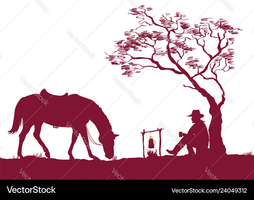 Lone Cowboy Campfire Royalty Free Vector Image