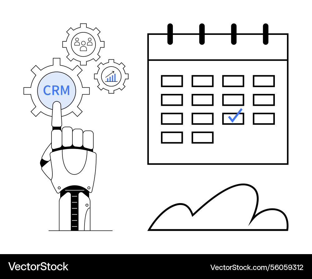 Robotic hand interacting with crm gear icon Vector Image