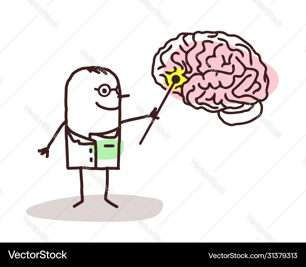 Cartoon neurologist with brain Royalty Free Vector Image