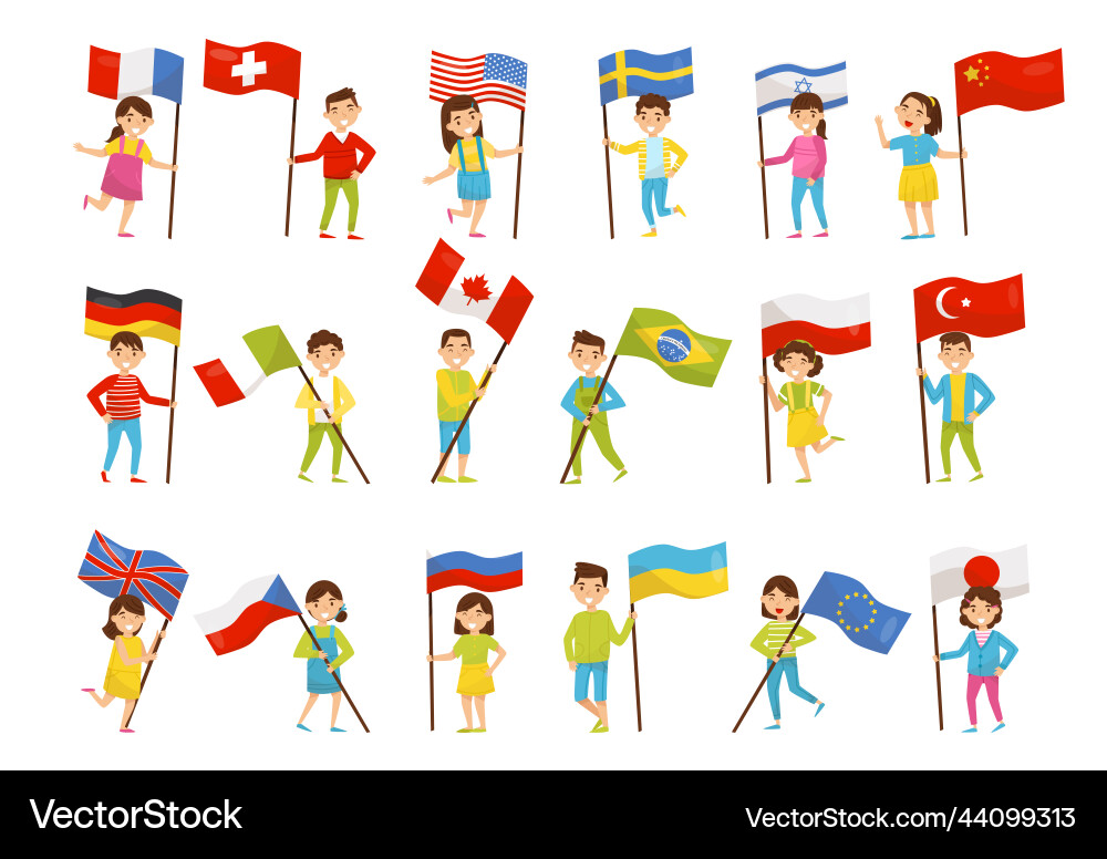 Children with national flags of different Vector Image