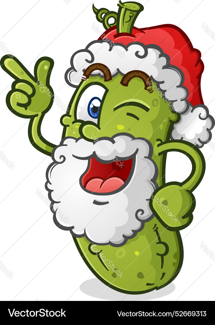 Christmas pickle cartoon character santa winking Vector Image