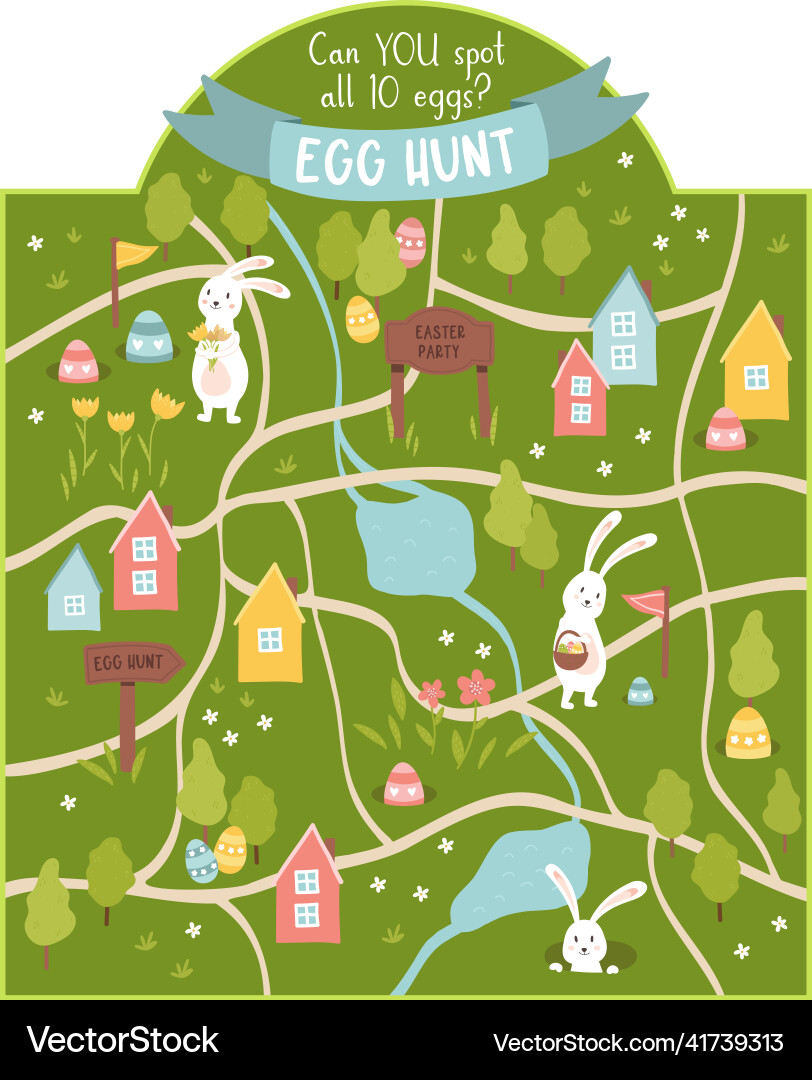 Cute easter egg hunt design map for children hand Vector Image