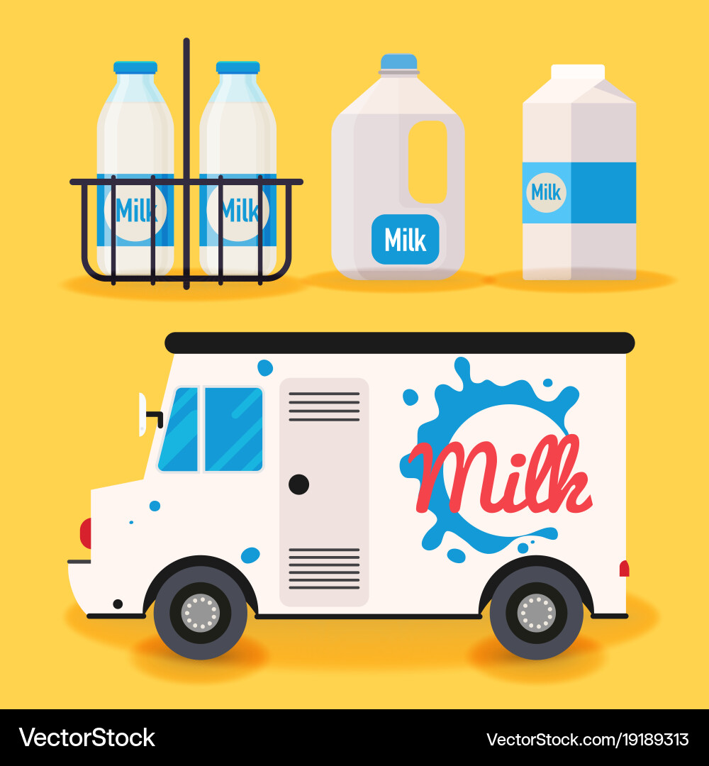 Dairy milk delivery service and bottles Royalty Free Vector