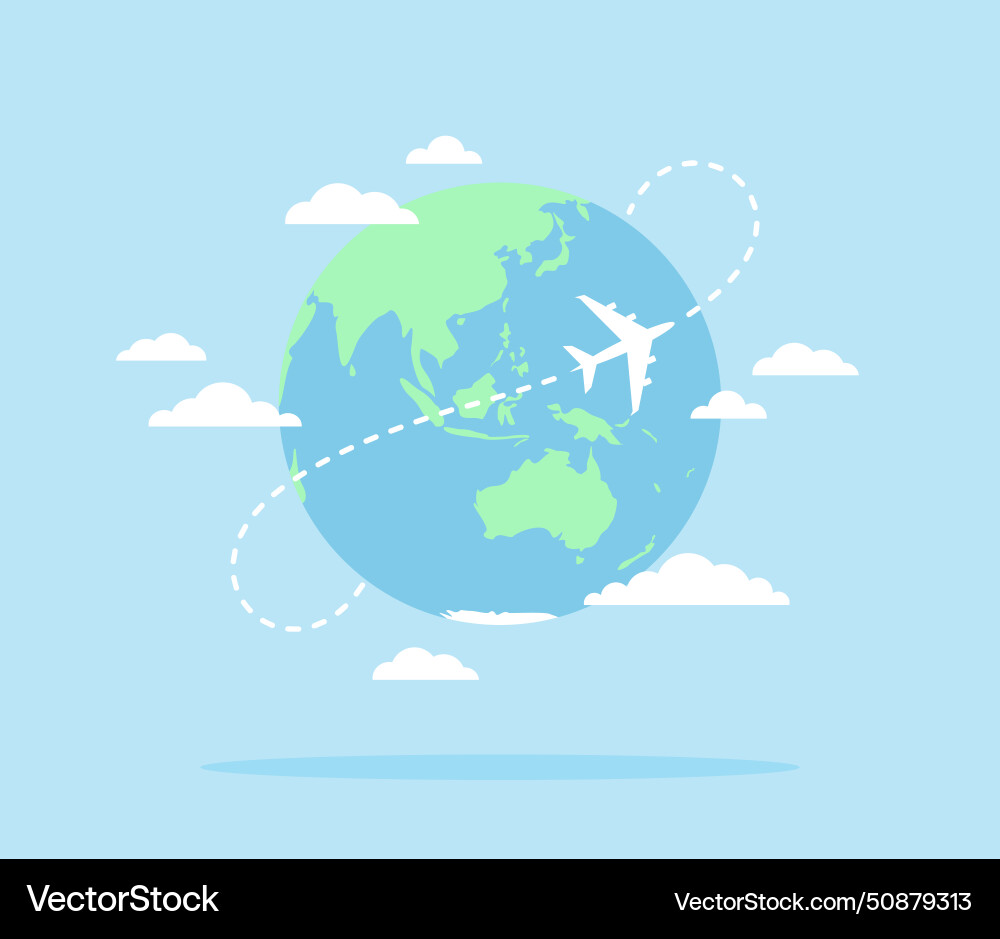 Earth globe with an airplane transport route Vector Image