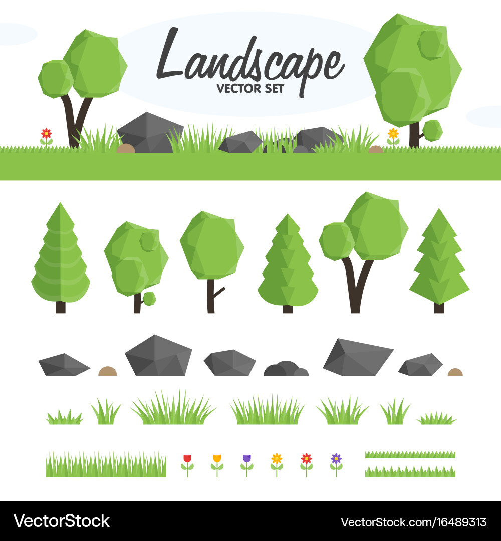Green landscape set Royalty Free Vector Image - VectorStock