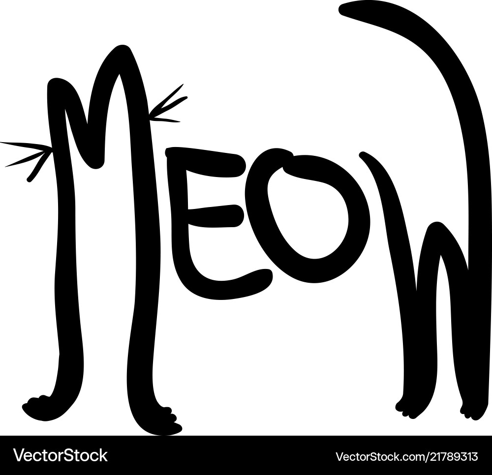 Meow Word Art - Cat Silhouette Royalty Free Vector Image