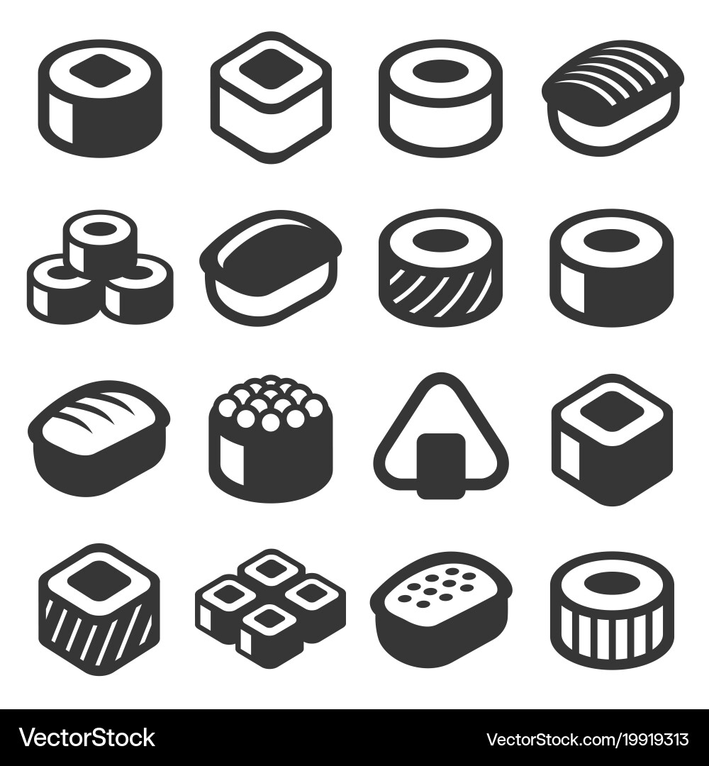 Sushi icons set on white background Royalty Free Vector